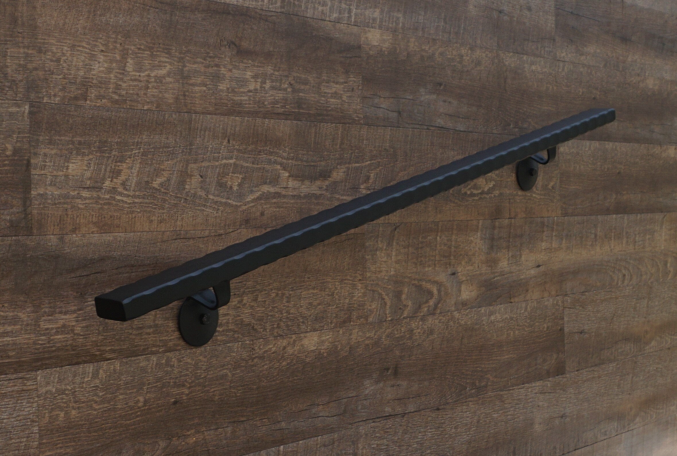 Hammered, Modern Wrought Iron handrail, End Wall Mount steel hand rail ...