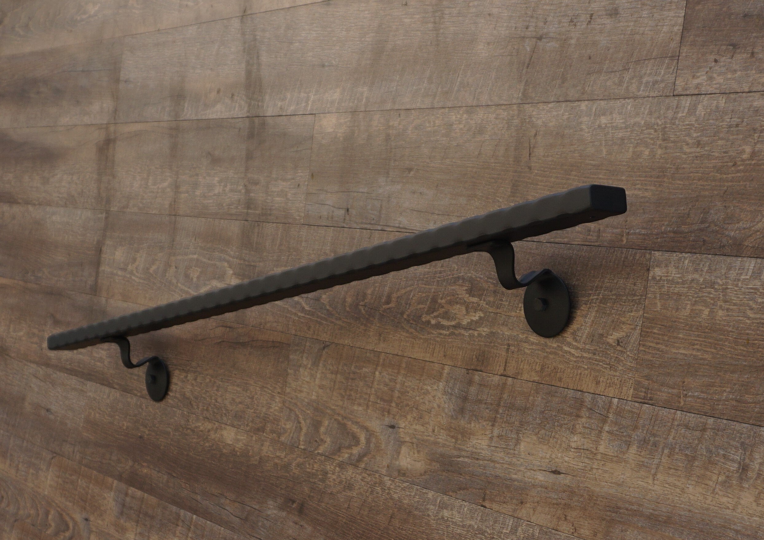 Hammered, Modern Wrought Iron handrail, End Wall Mount steel hand rail ...