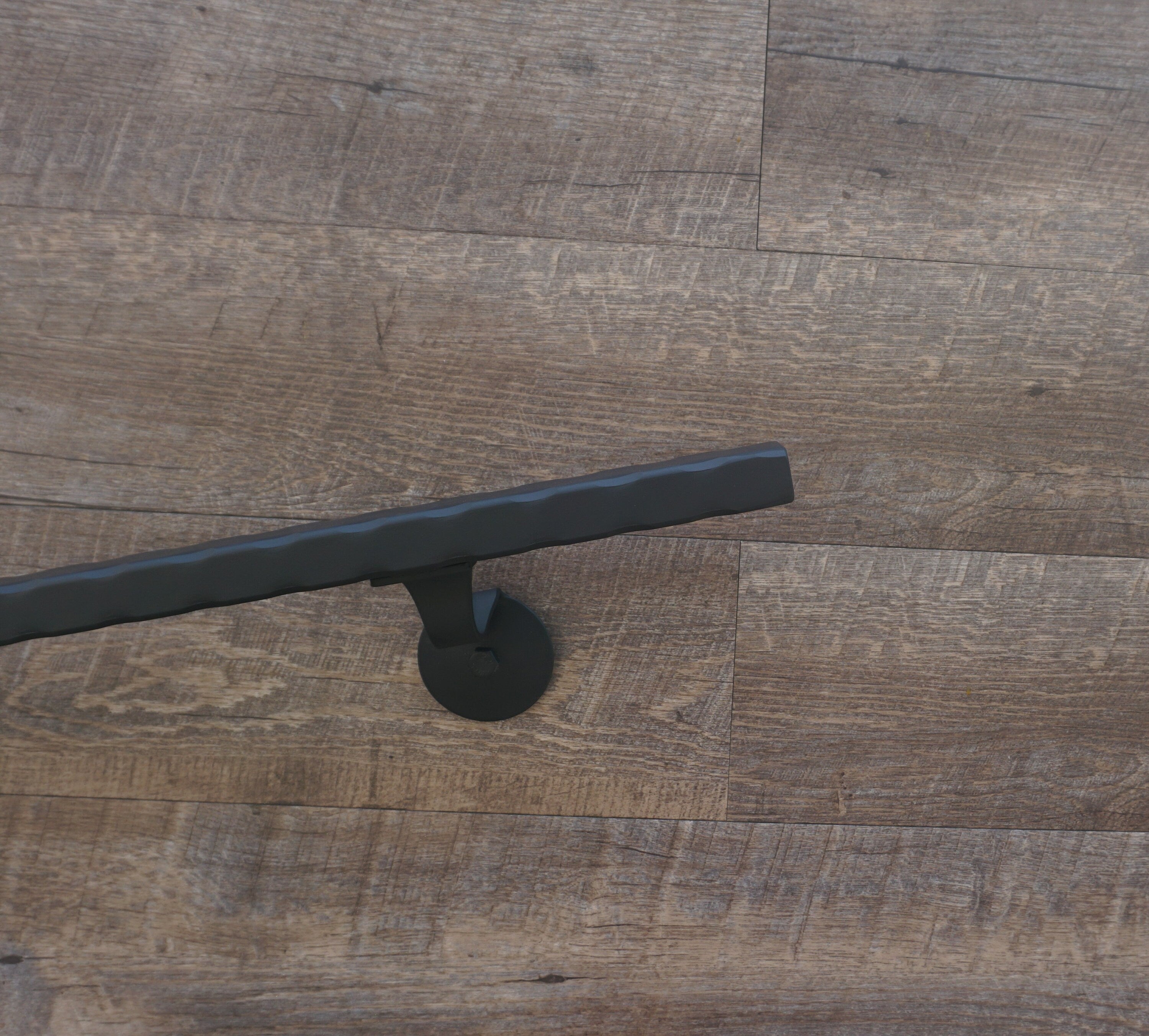 Hammered, Modern Wrought Iron handrail, End Wall Mount steel hand rail ...