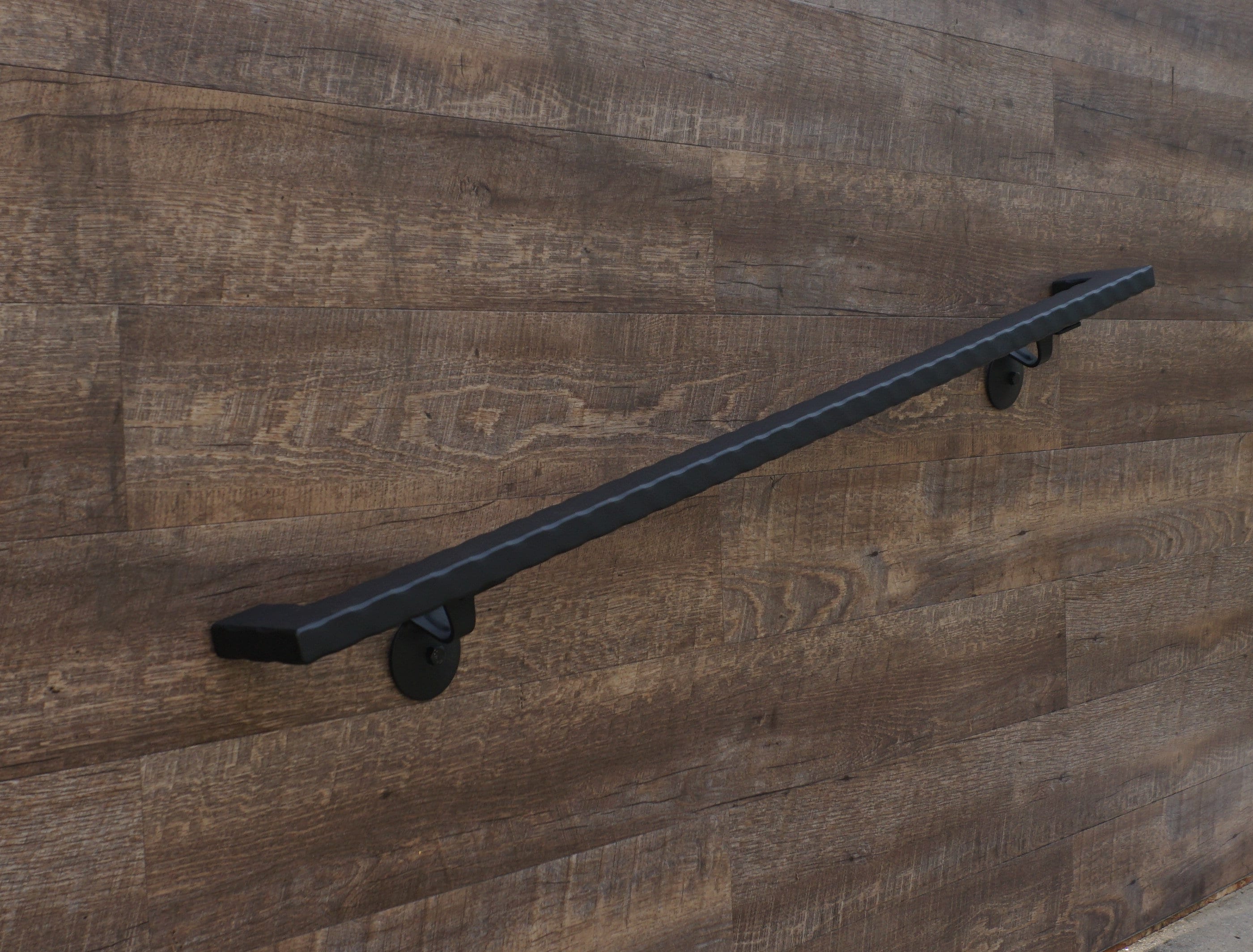 Hammered, Modern Wrought Iron handrail, End Wall Mount steel hand rail ...