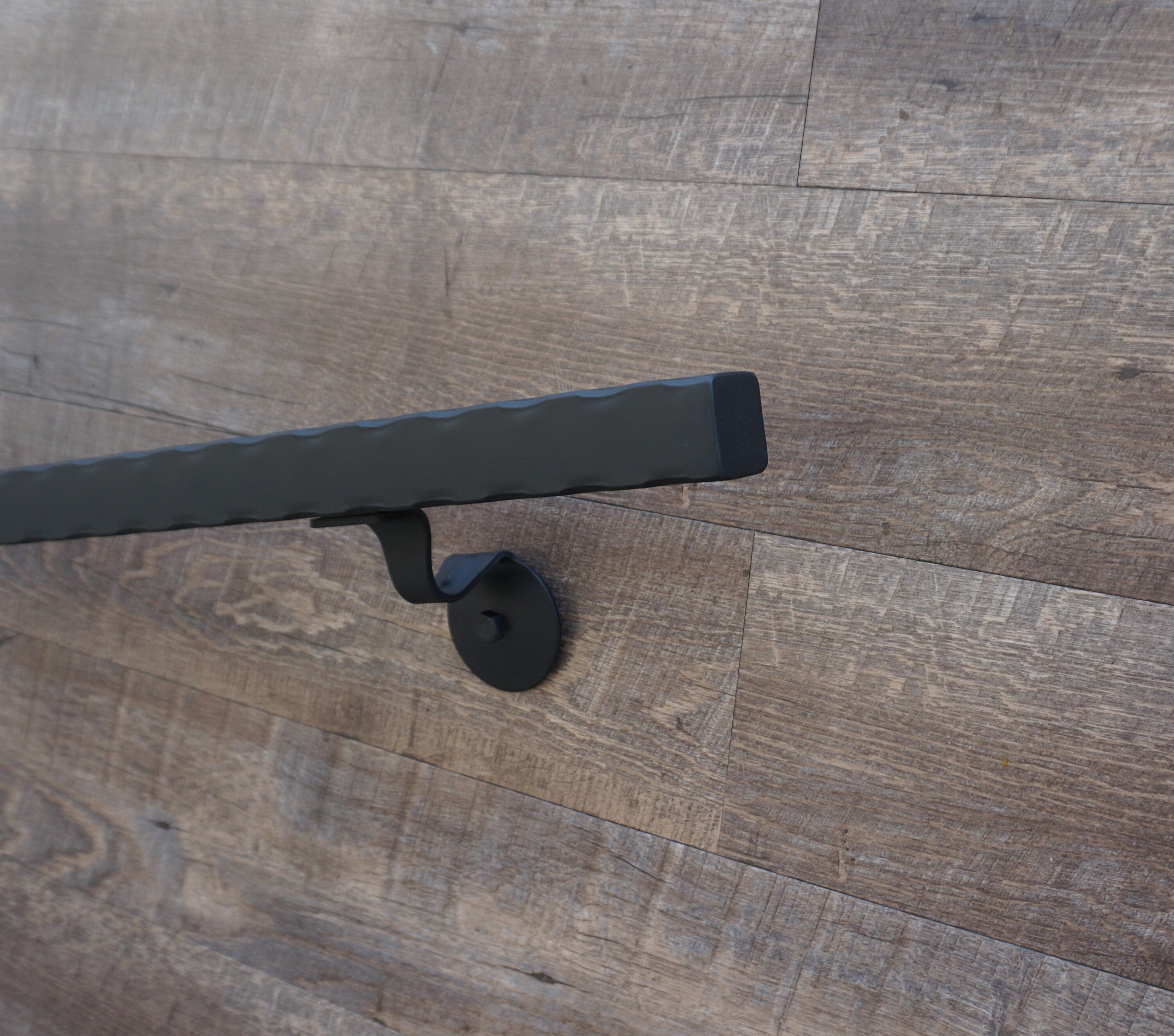 Hammered, Modern Wrought Iron handrail, End Wall Mount steel hand rail ...