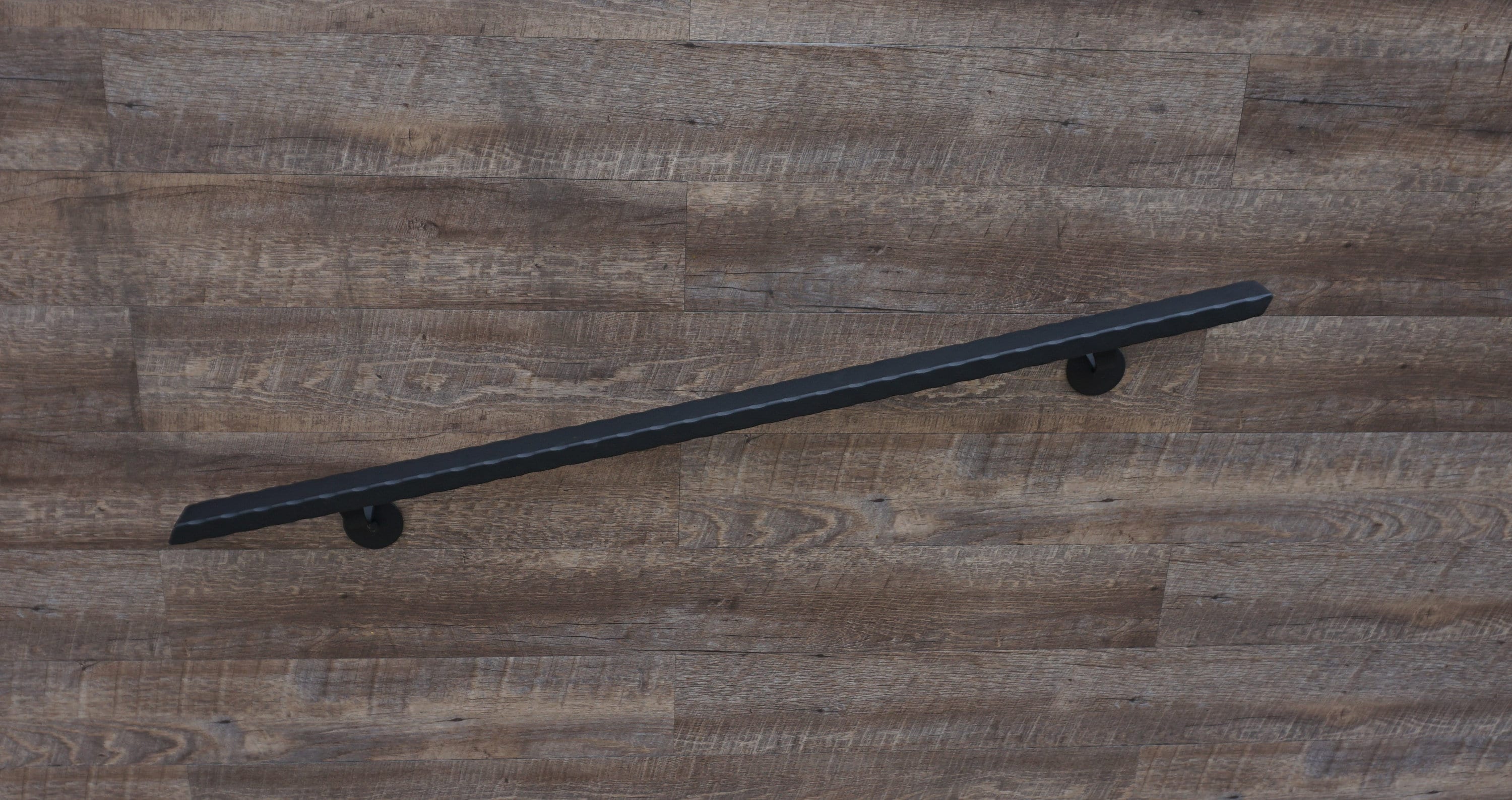 Hammered, Modern Wrought Iron handrail, End Wall Mount steel hand rail ...