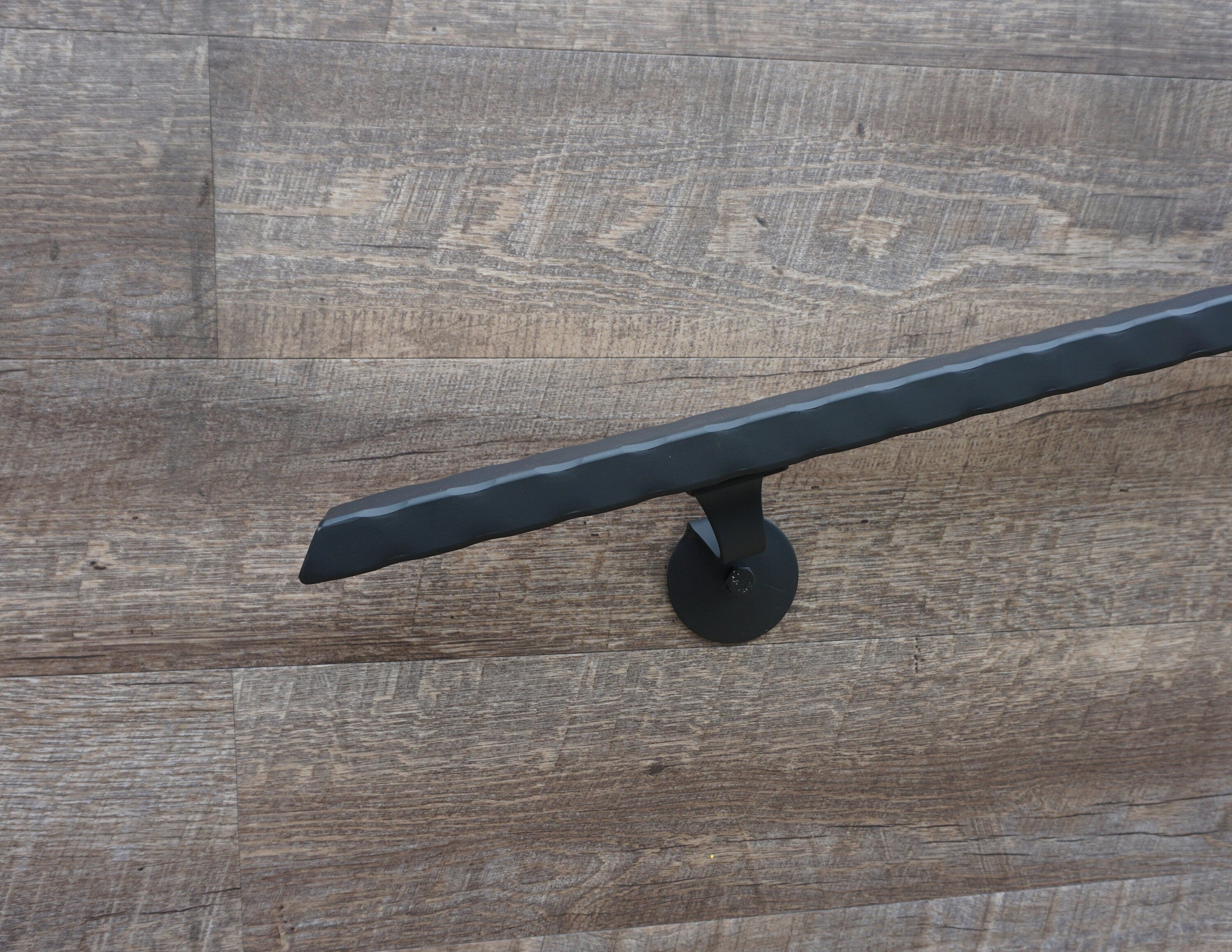 Hammered, Modern Wrought Iron handrail, End Wall Mount steel hand rail ...