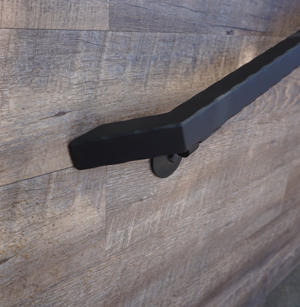 Hammered, Modern Wrought Iron handrail, End Wall Mount steel hand rail ...