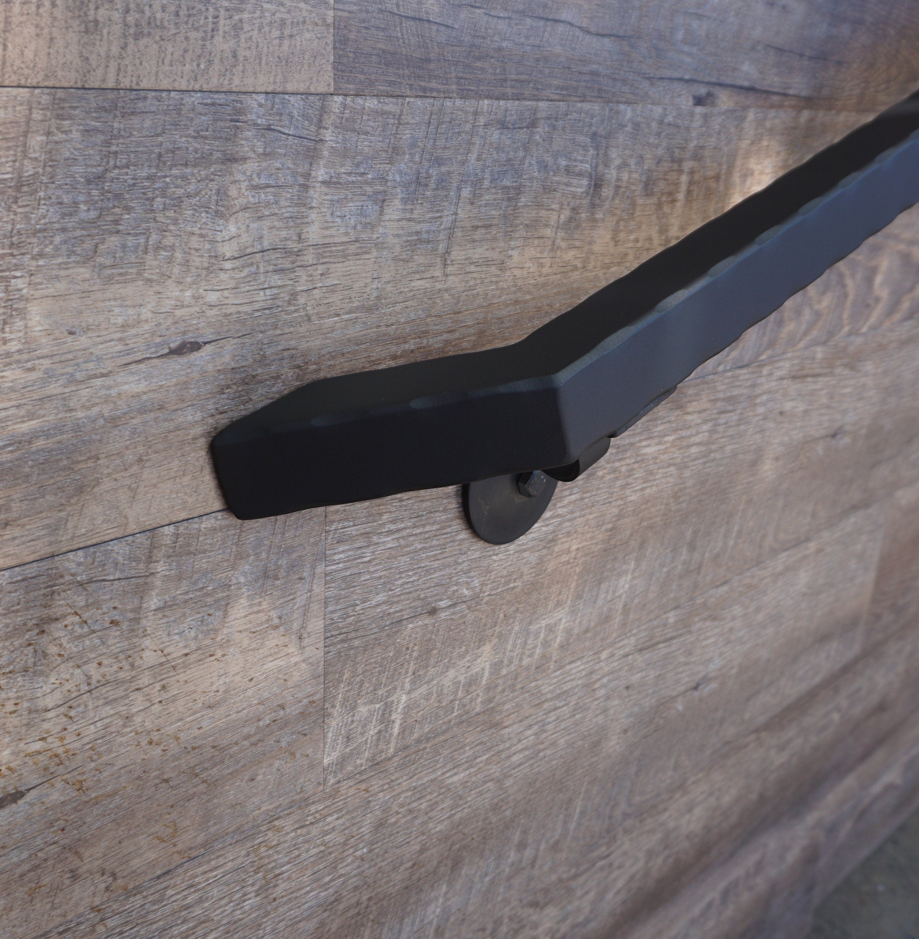 Hammered, Modern Wrought Iron handrail, End Wall Mount steel hand rail ...