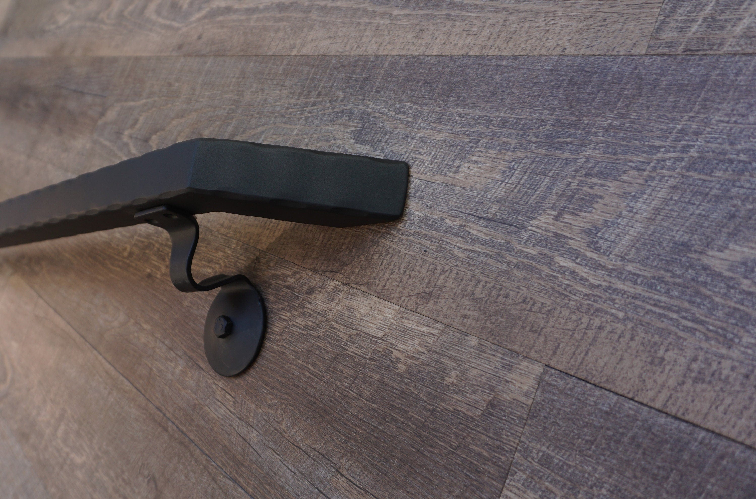 Hammered, Modern Wrought Iron handrail, End Wall Mount steel hand rail ...