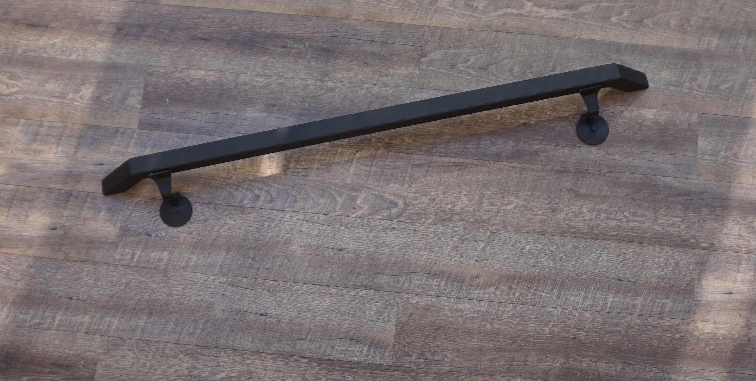 Hammered, Modern Wrought Iron handrail, End Wall Mount steel hand rail ...