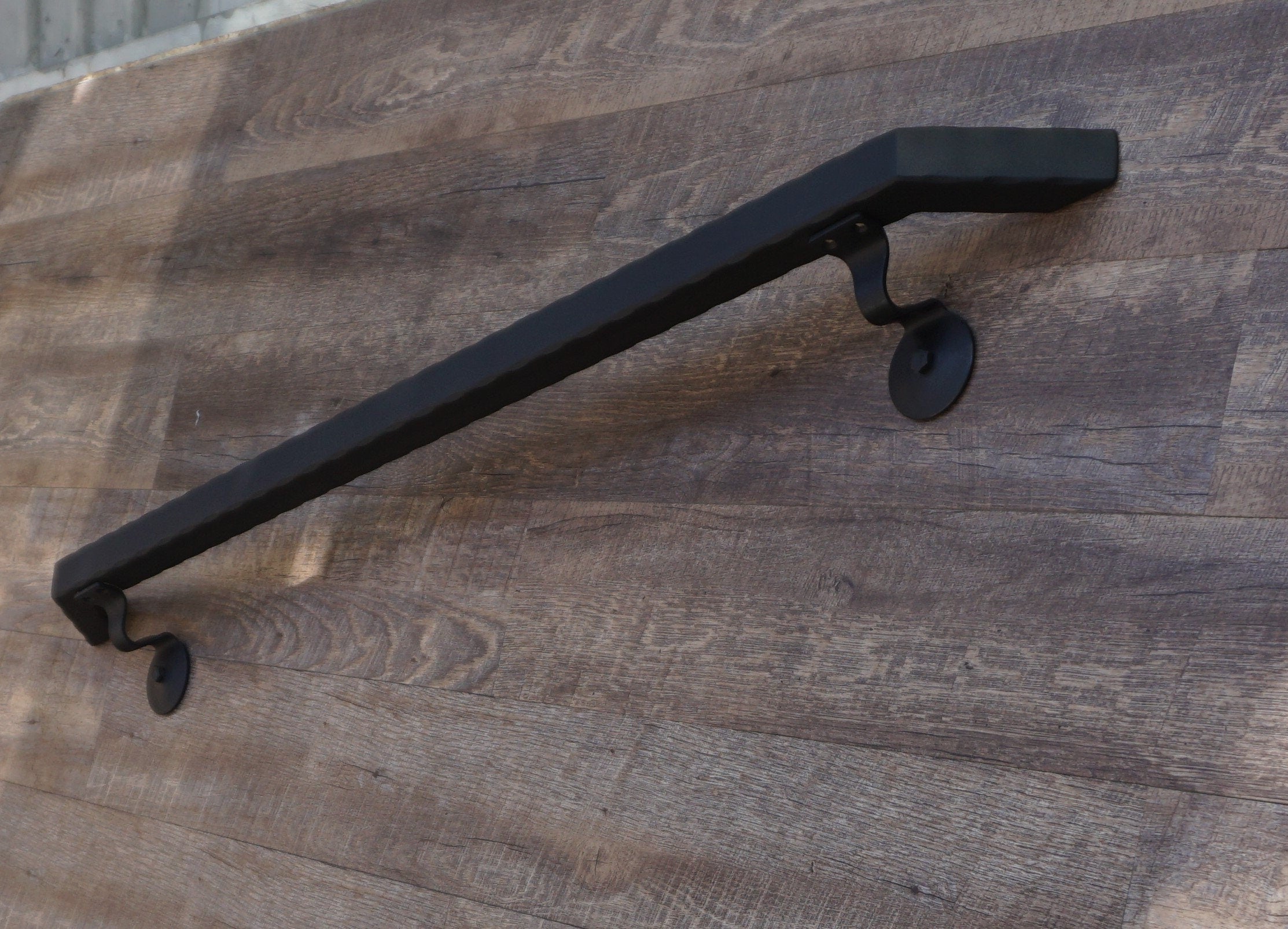 Hammered, Modern Wrought Iron handrail, End Wall Mount steel hand rail ...