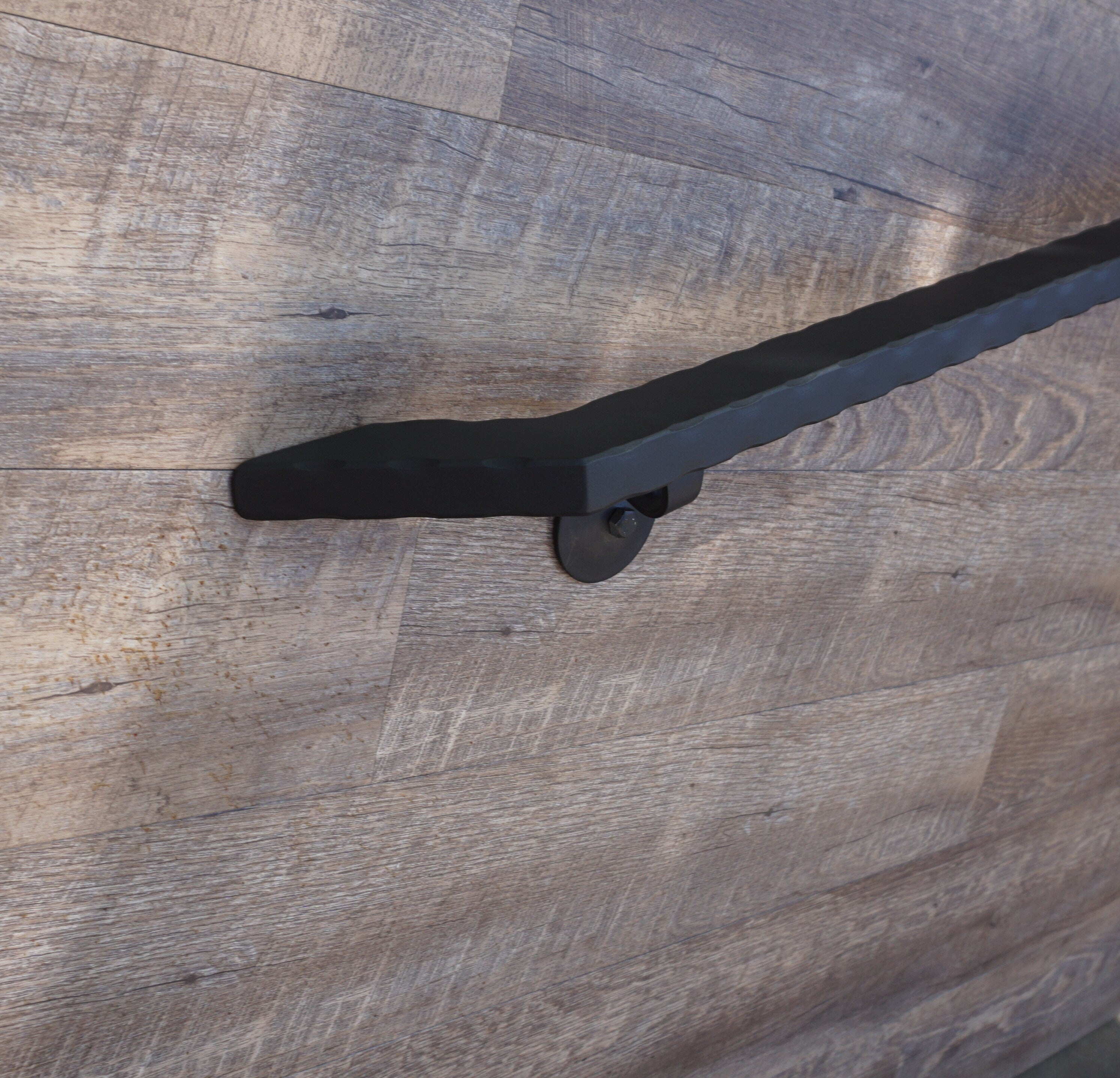 Hammered, Modern Wrought Iron handrail, End Wall Mount steel hand rail ...