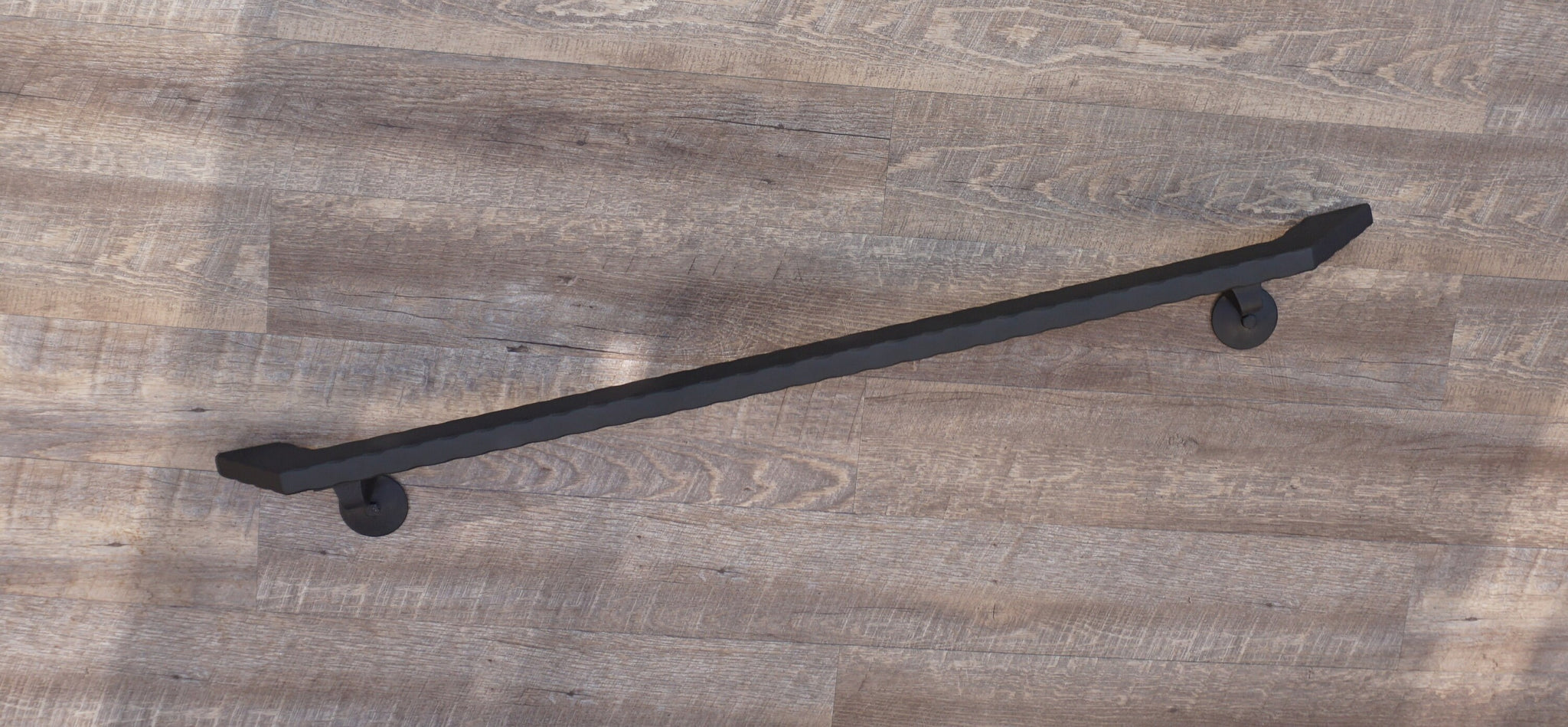 Hammered, Modern Wrought Iron handrail, End Wall Mount steel hand rail ...
