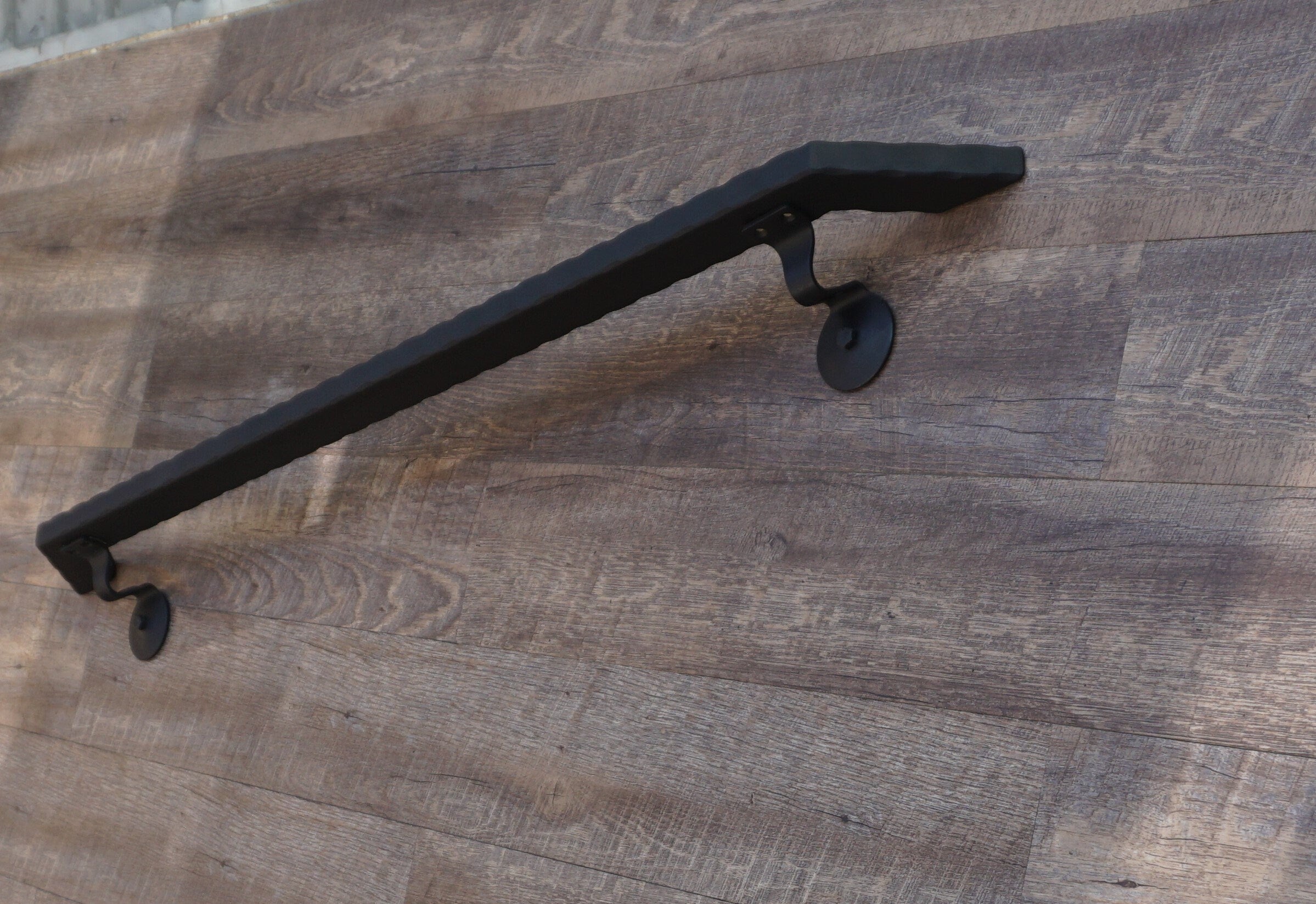 Hammered, Modern Wrought Iron handrail, End Wall Mount steel hand rail ...