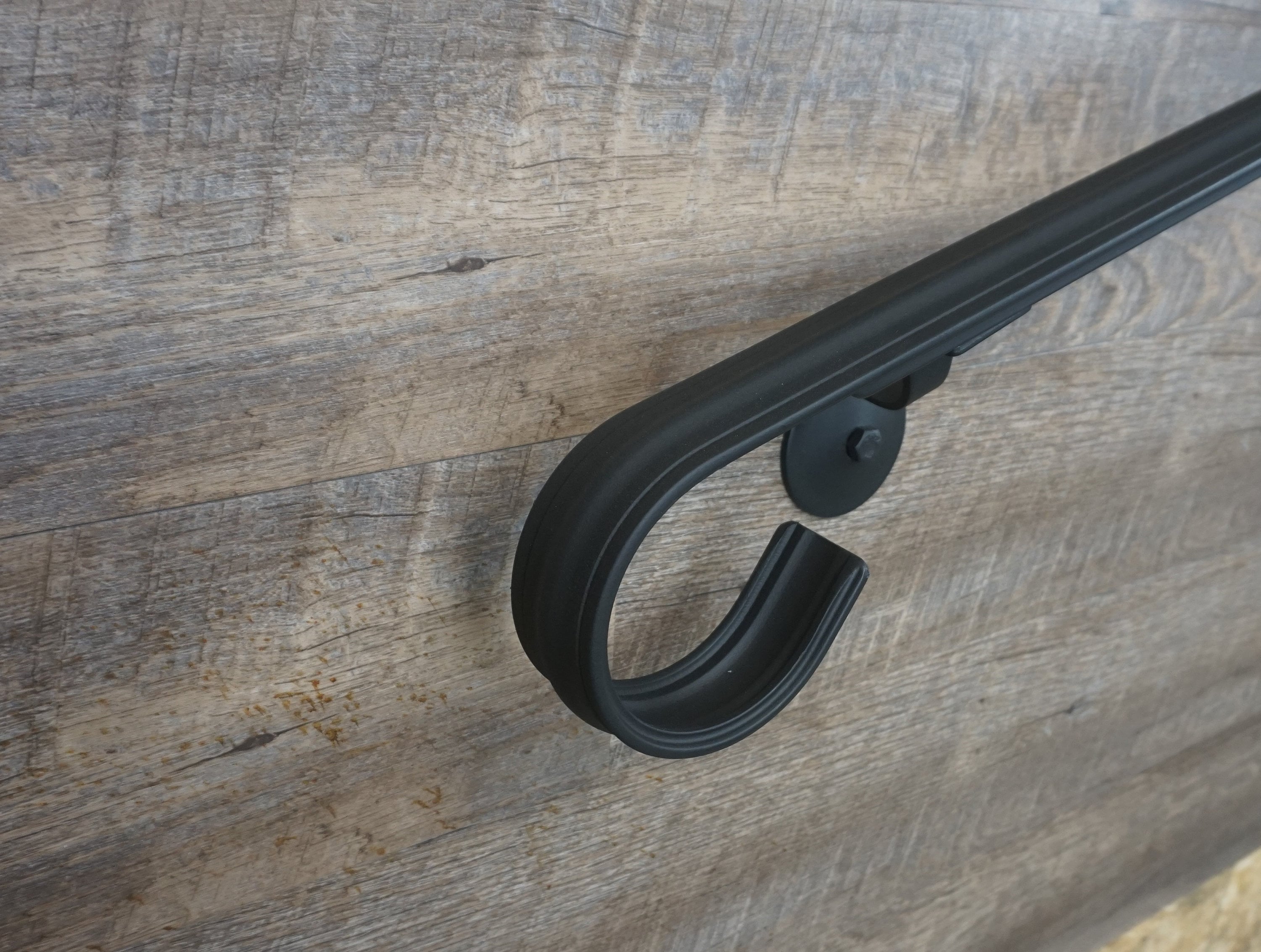 Hand Forged Modern Wrought Iron handrail, End Wall Mount steel hand ra ...