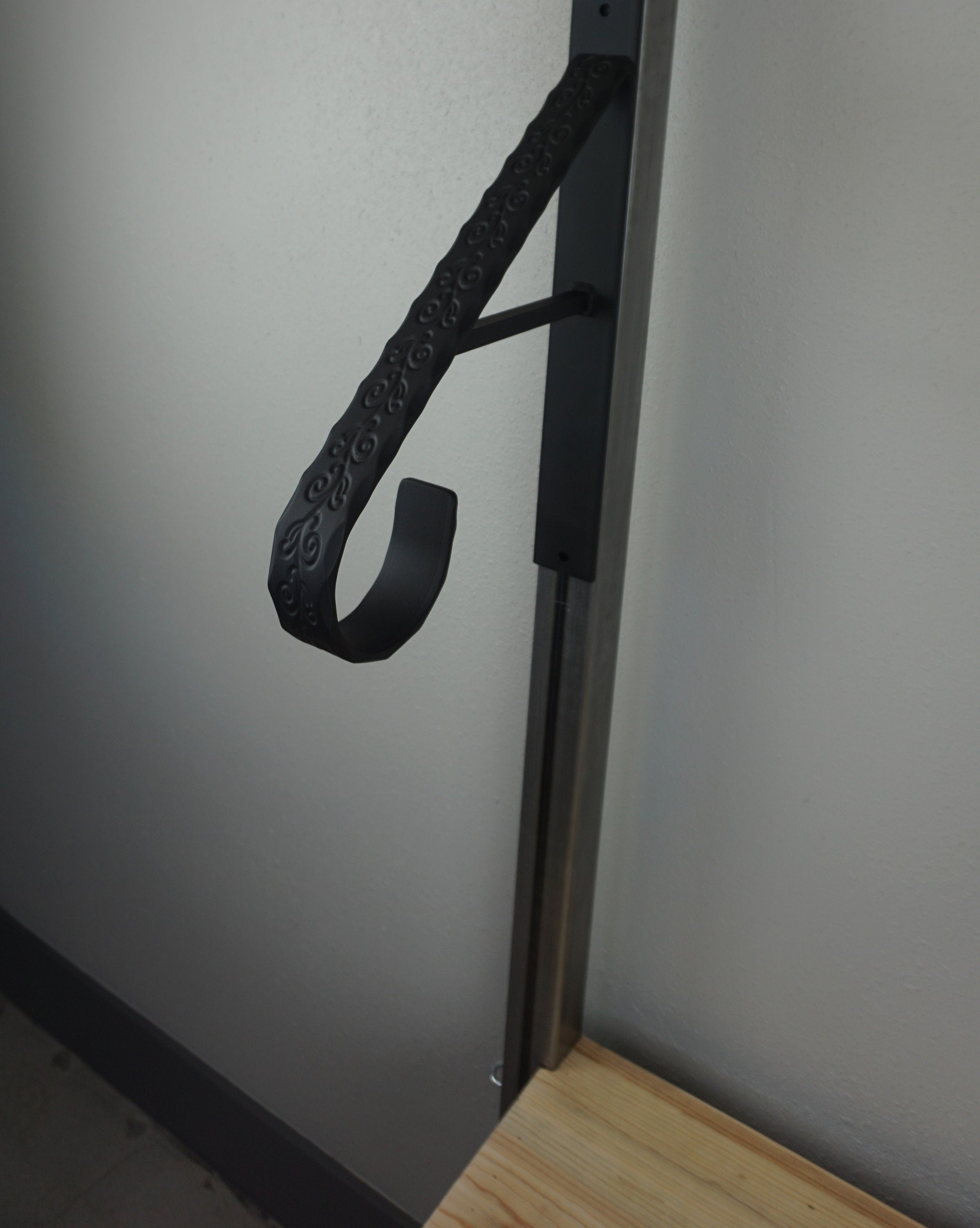 Engraved flat bar Modern Wrought Iron handrail, End Wall Mount steel h ...