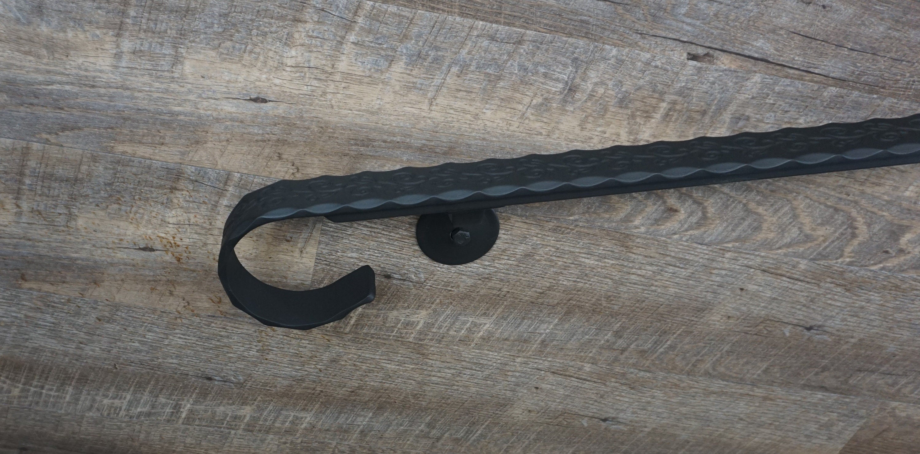 Engraved Hand Forged Modern Wrought Iron handrail, End Wall Mount stee ...