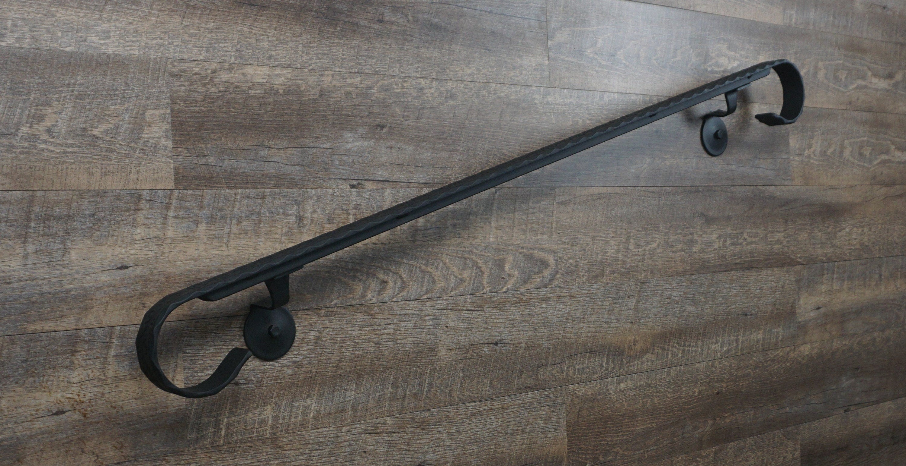 Engraved Hand Forged Modern Wrought Iron handrail, End Wall Mount stee ...