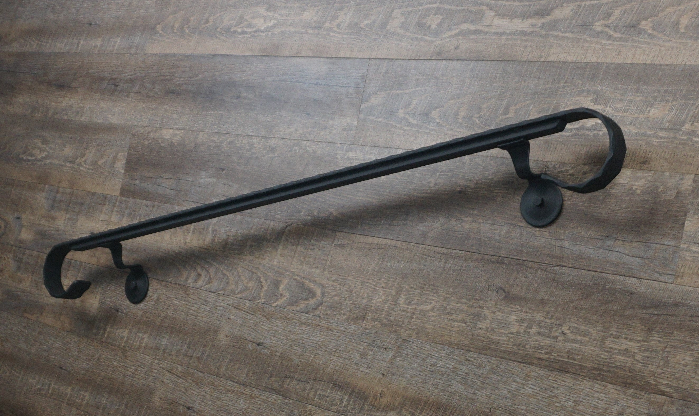 Engraved Hand Forged Modern Wrought Iron handrail, End Wall Mount stee ...