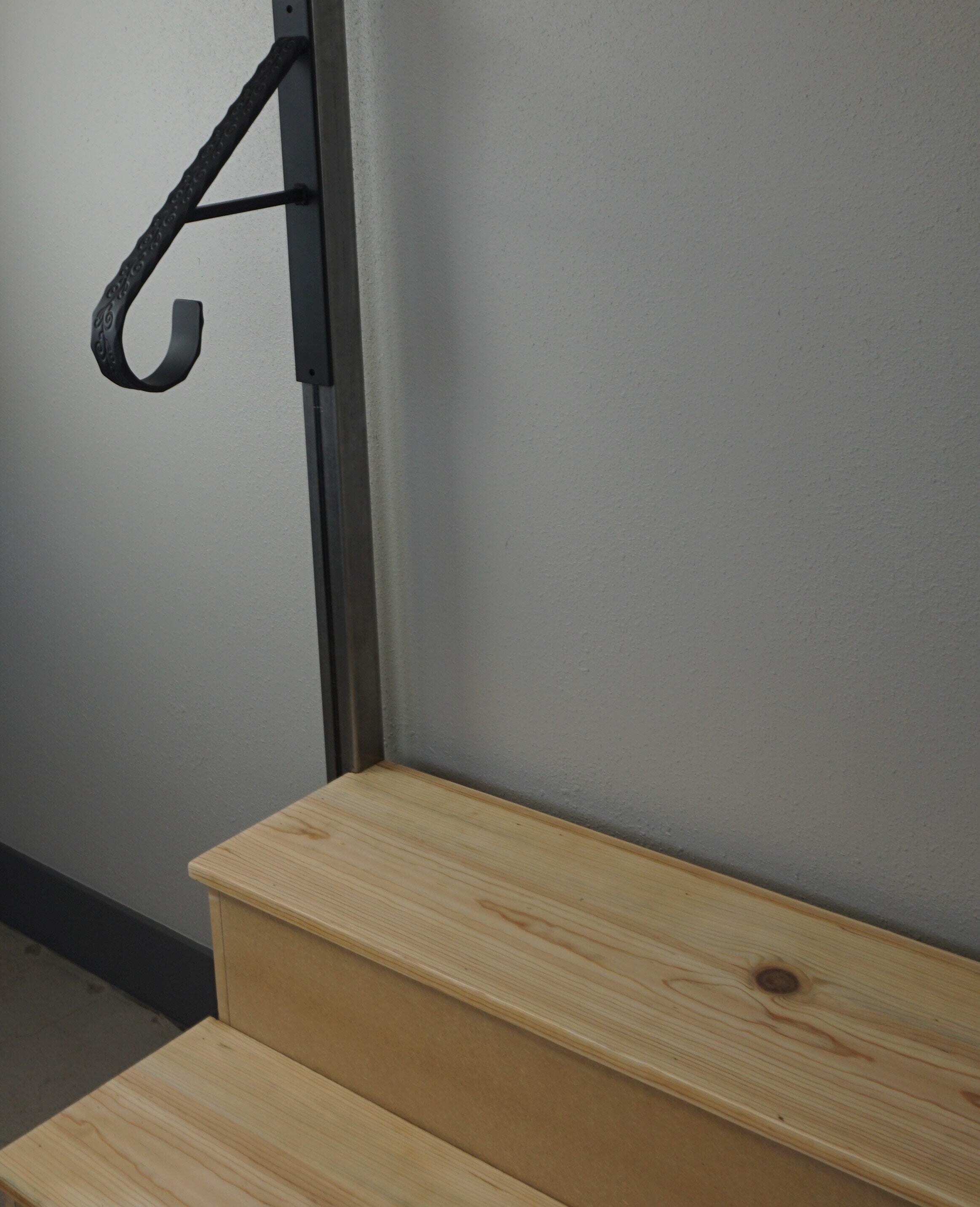 Engraved flat bar Modern Wrought Iron handrail, End Wall Mount steel h ...